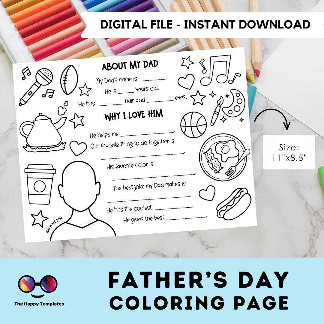 About My Dad Coloring Page | Placemat Coloring Page | Father's Day ...