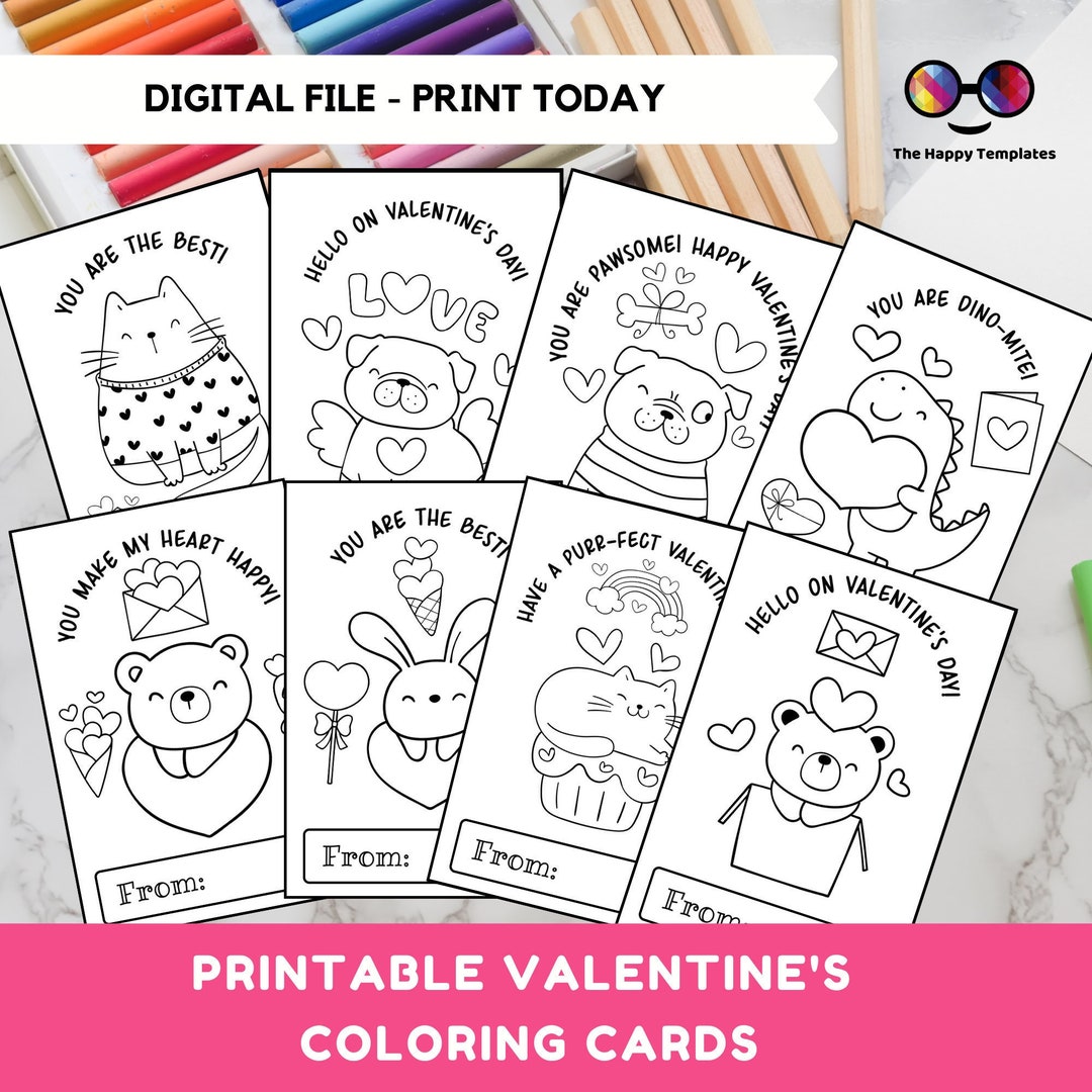 Tarjetas para colorear imprimibles de San Valentín DESCARGA INSTANTE ...