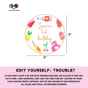 Editable Two Cool Cupcake Toppers | Birthday Girl | Pool Party | Round ...