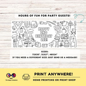 Camping Kids XL Coloring Table Runner | Editable Camping Birthday ...