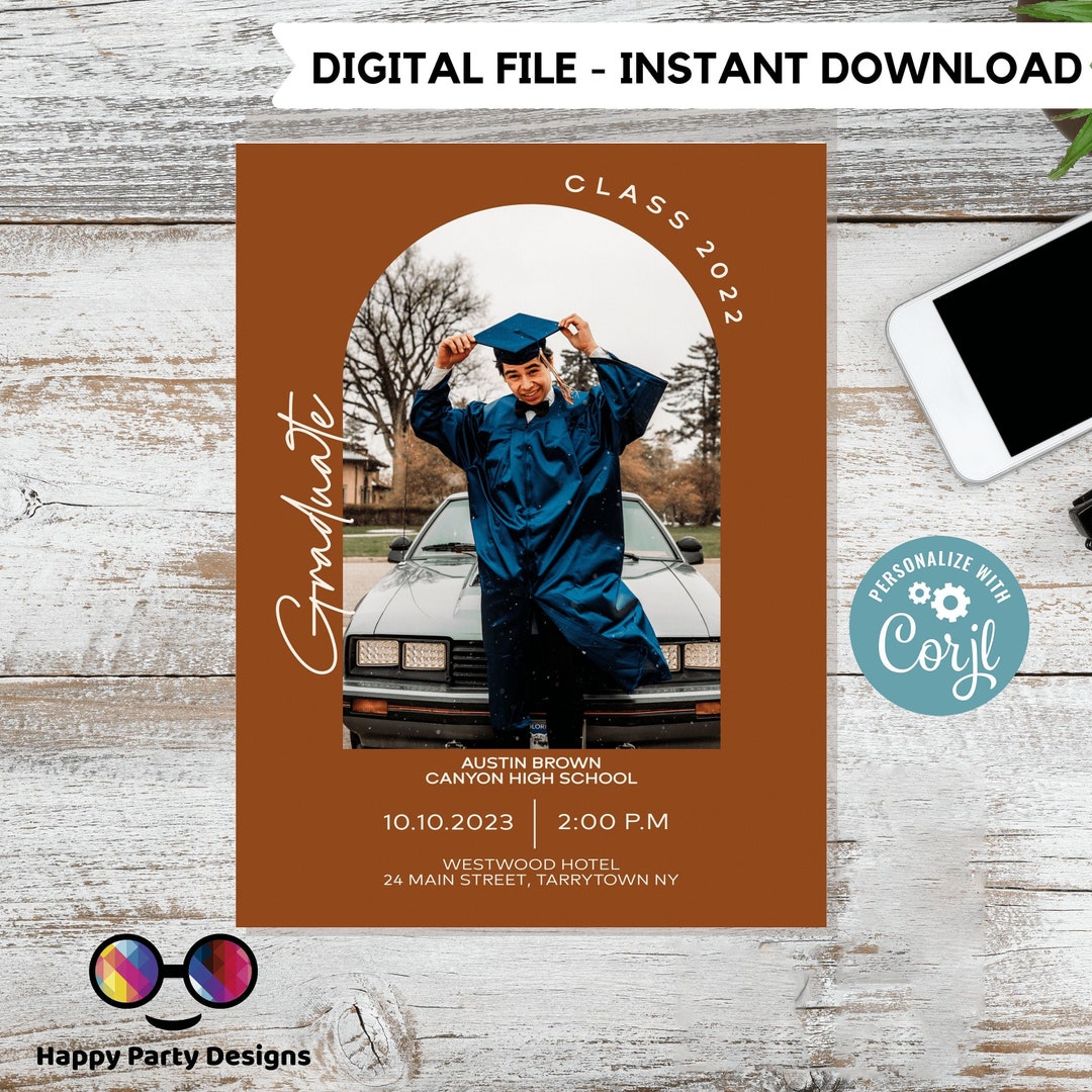 Boho Graduation Invitation Editable Invitation With Picture ...