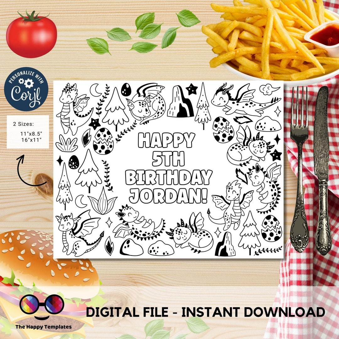 Editable Baby Mystical Dragons Coloring Page | Dragons Placemat ...