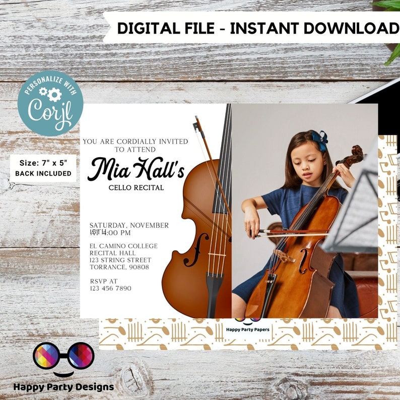EDITABLE Cello Recital Invitation Template With Photo | Orchestra ...