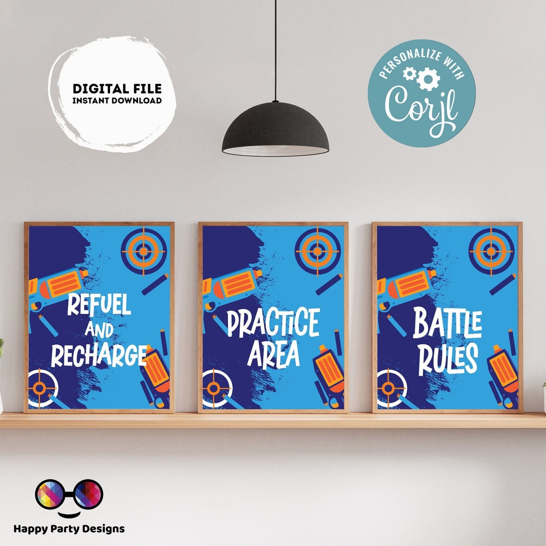 Editable Dart Gun Signs (3) | Gun Blaster Birthday | Dart Gun Blue ...