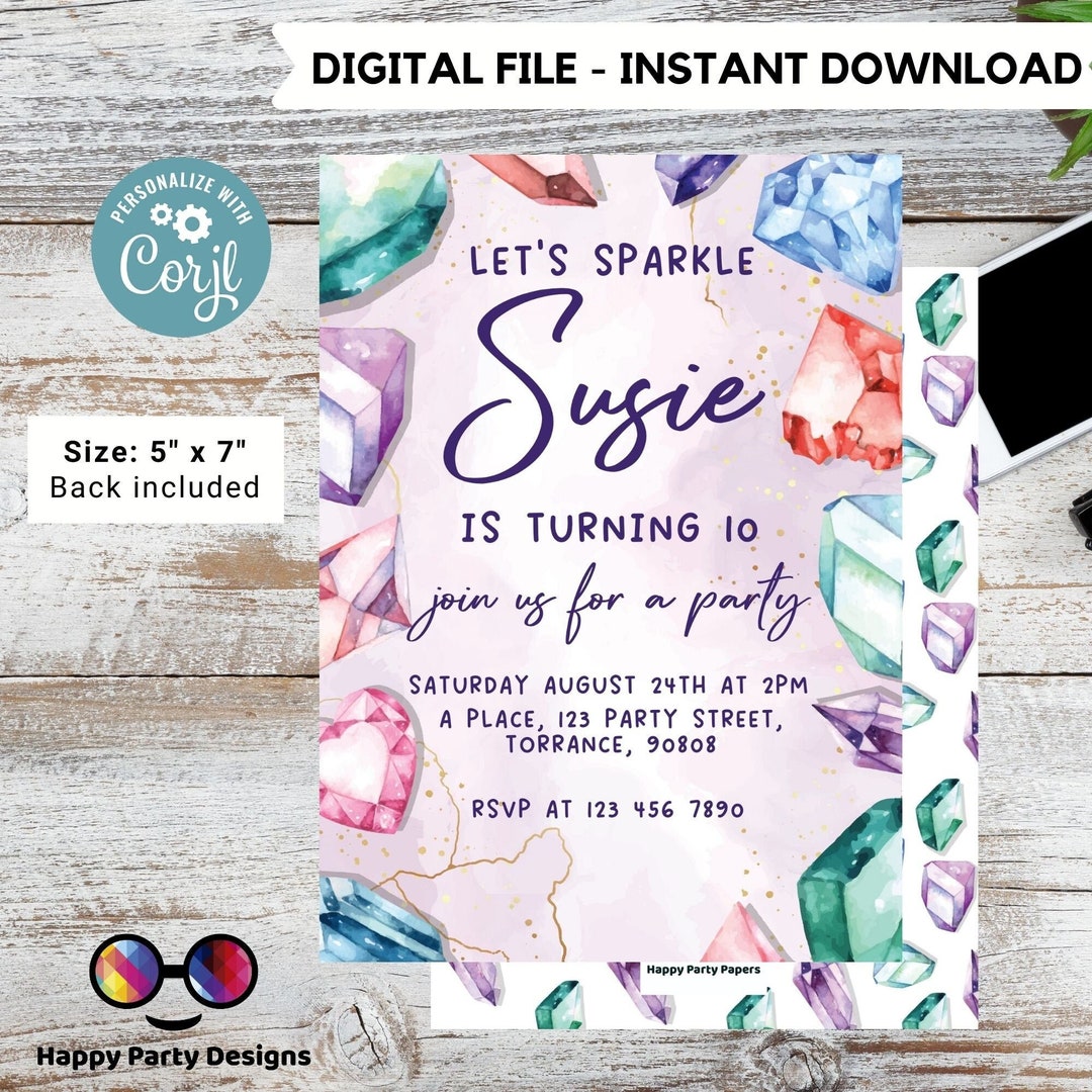 Editable Let's Rock Birthday Invitation Template | Pink Geode Birthday ...