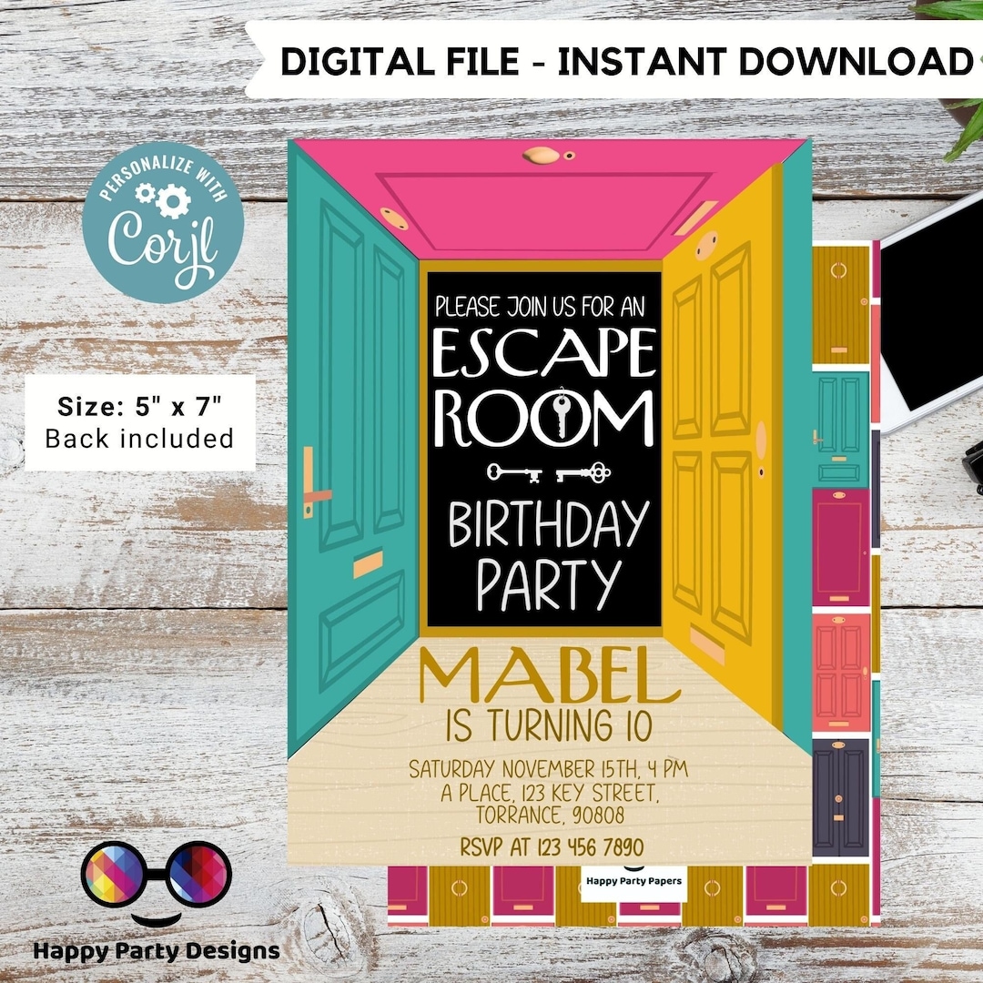 Editable Escape Room Birthday Invitation Template | Printable Birthday ...