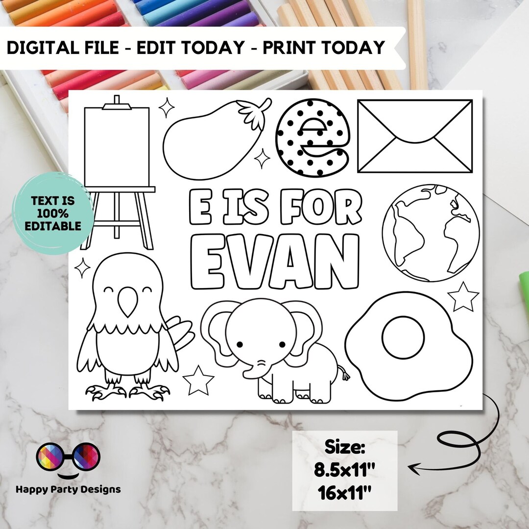 Editable Name Coloring Page | E is for | Personalized Name Alphabet ...