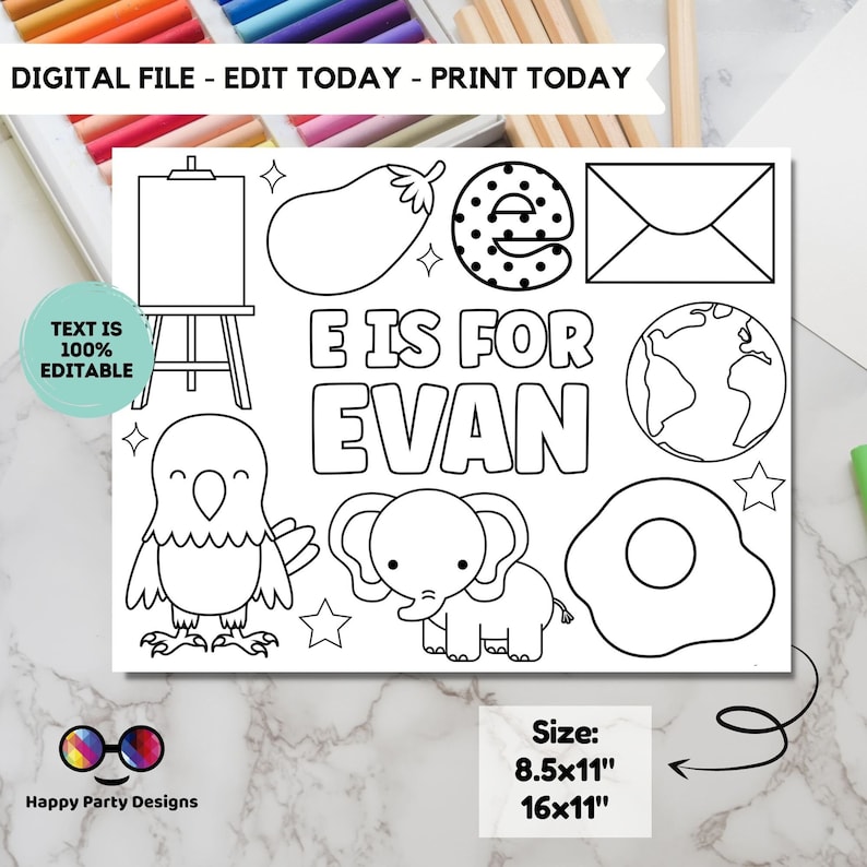 Editable Name Coloring Page E is for Personalized Name - Etsy