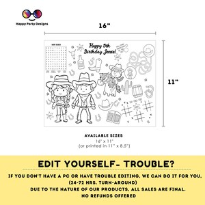 Editable Rodeo Birthday Activities Coloring Page | Wild West Cowgirl ...