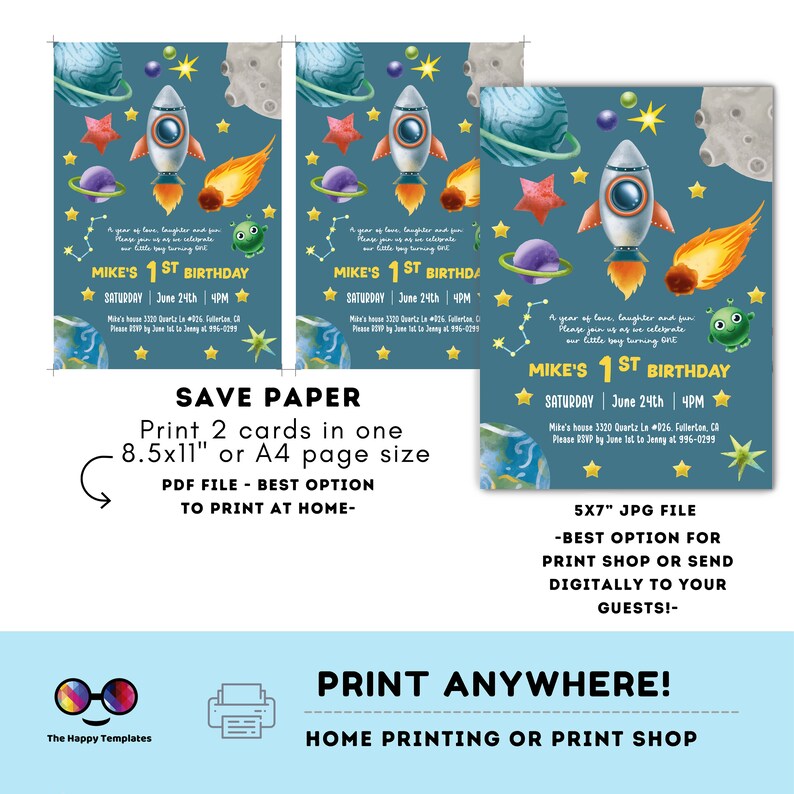 Editable Galaxy Blast off | Outer Space Birthday Invitation | Rocket ...