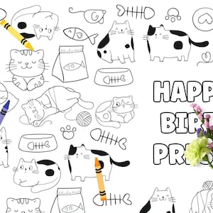 Funny Cats XL Coloring Table Runner | Editable Cute Funny Cats Coloring ...