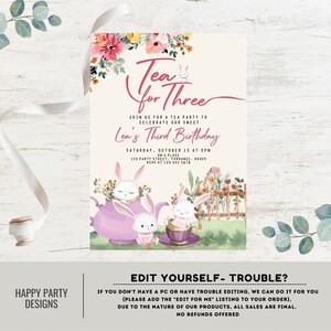 Tea for Three Invitation | Tea Party Invite | 3 Year-old Invitation ...