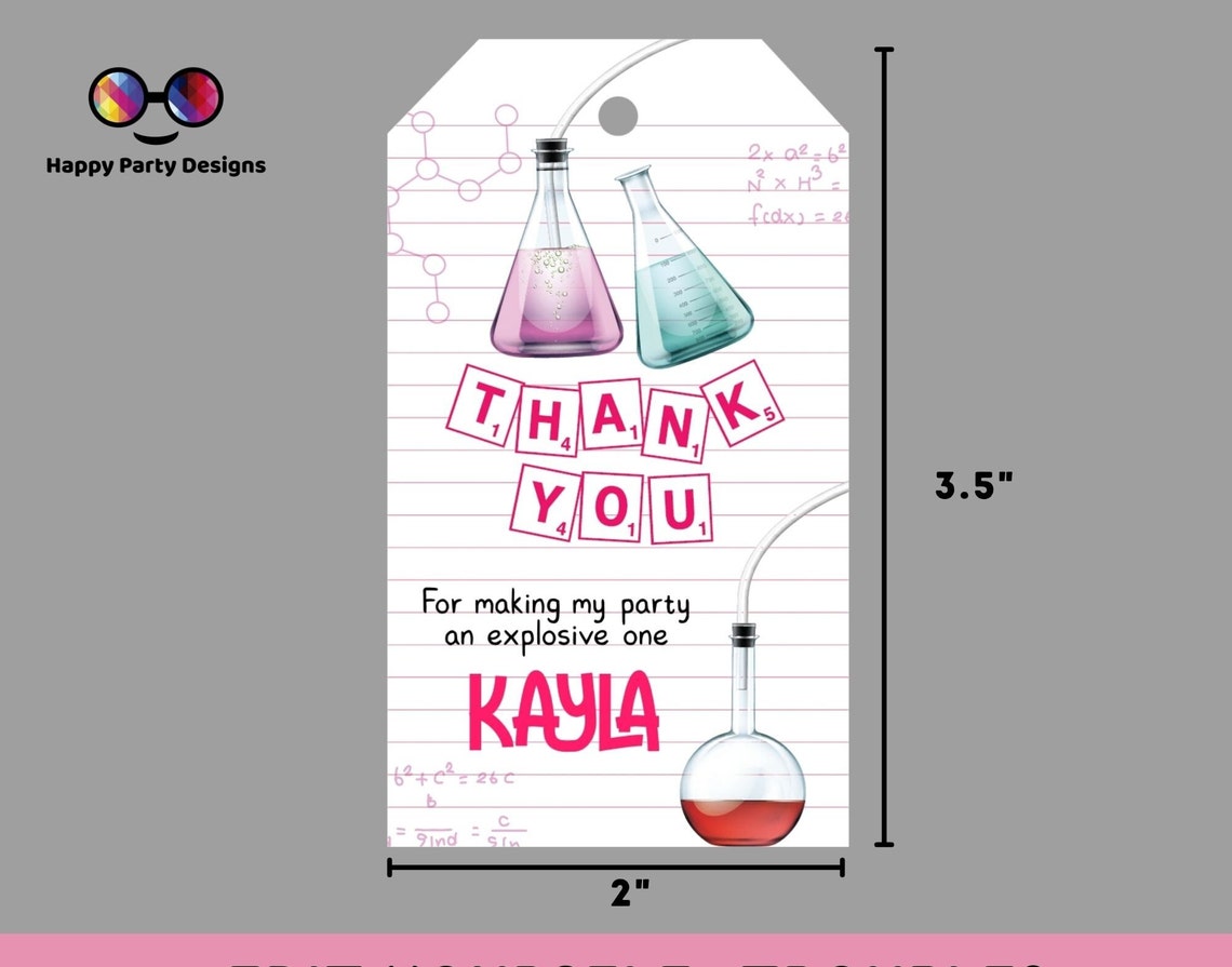 Editable Science Birthday Thank You Gift Tags | Mad Scientist Favor ...