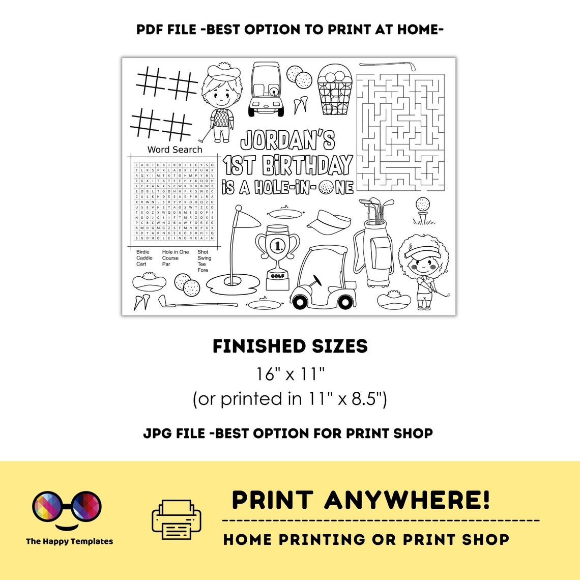 Editable Mini Golf Birthday Coloring Page | Activity Page| Sports Party ...