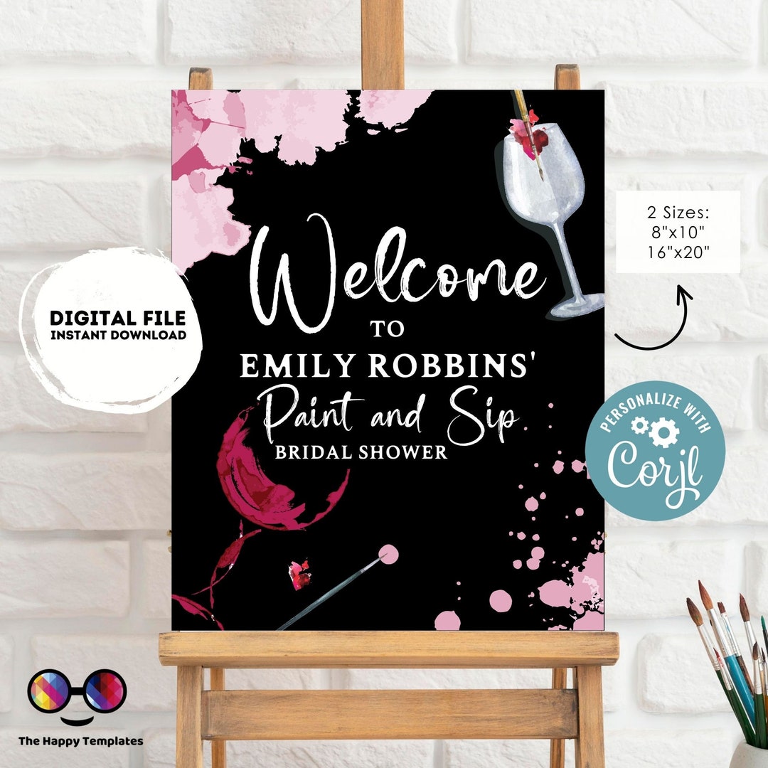 Editable Welcome Sign | Paint and Sip Wine Party Welcome Sign ...