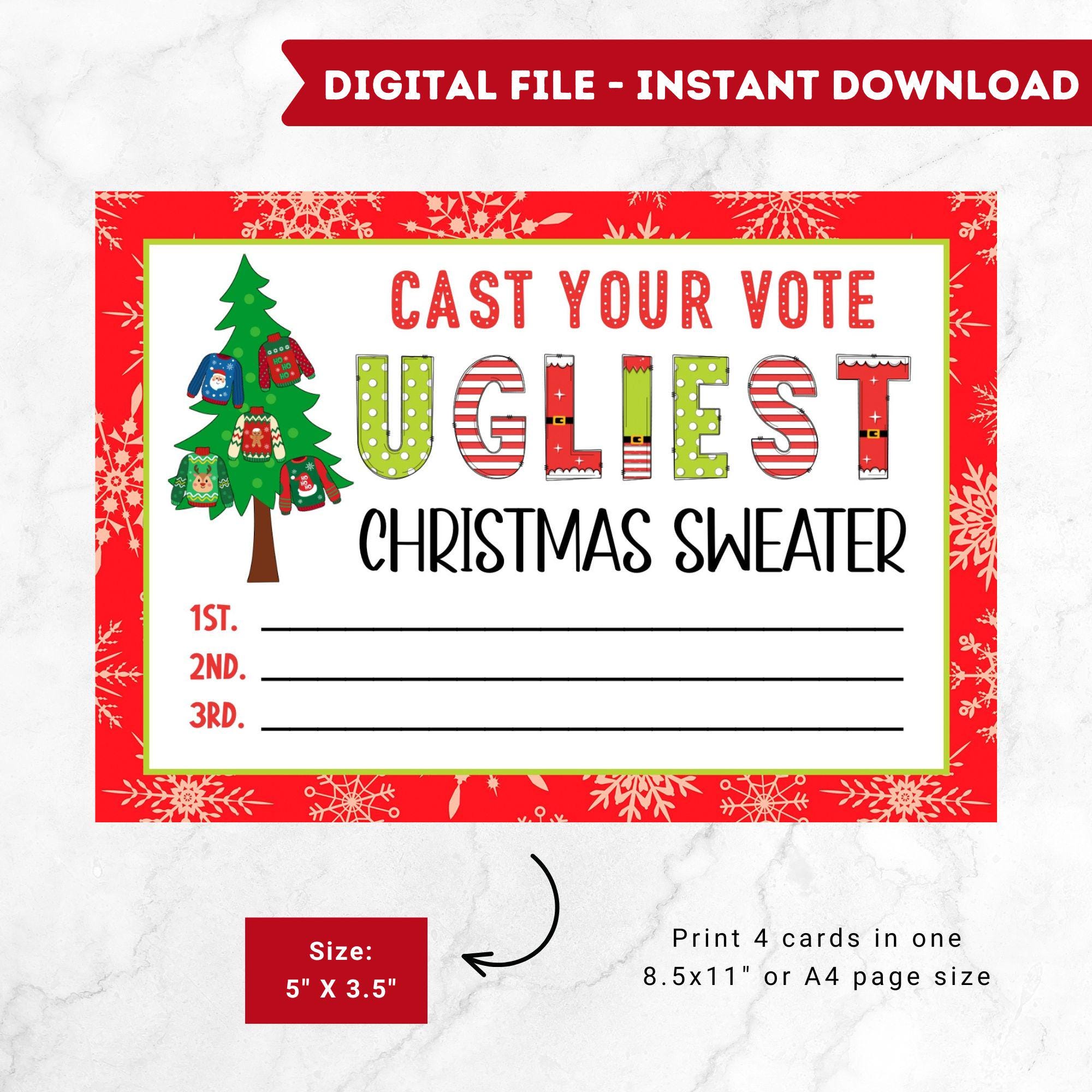 Ugliest Christmas Sweater Vote Card | Ugly Sweater Party | Christmas ...