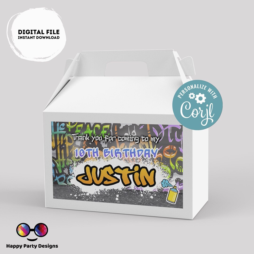 Editable Graffiti Birthday Gable Box Label | Graffiti Party | Favor Box ...