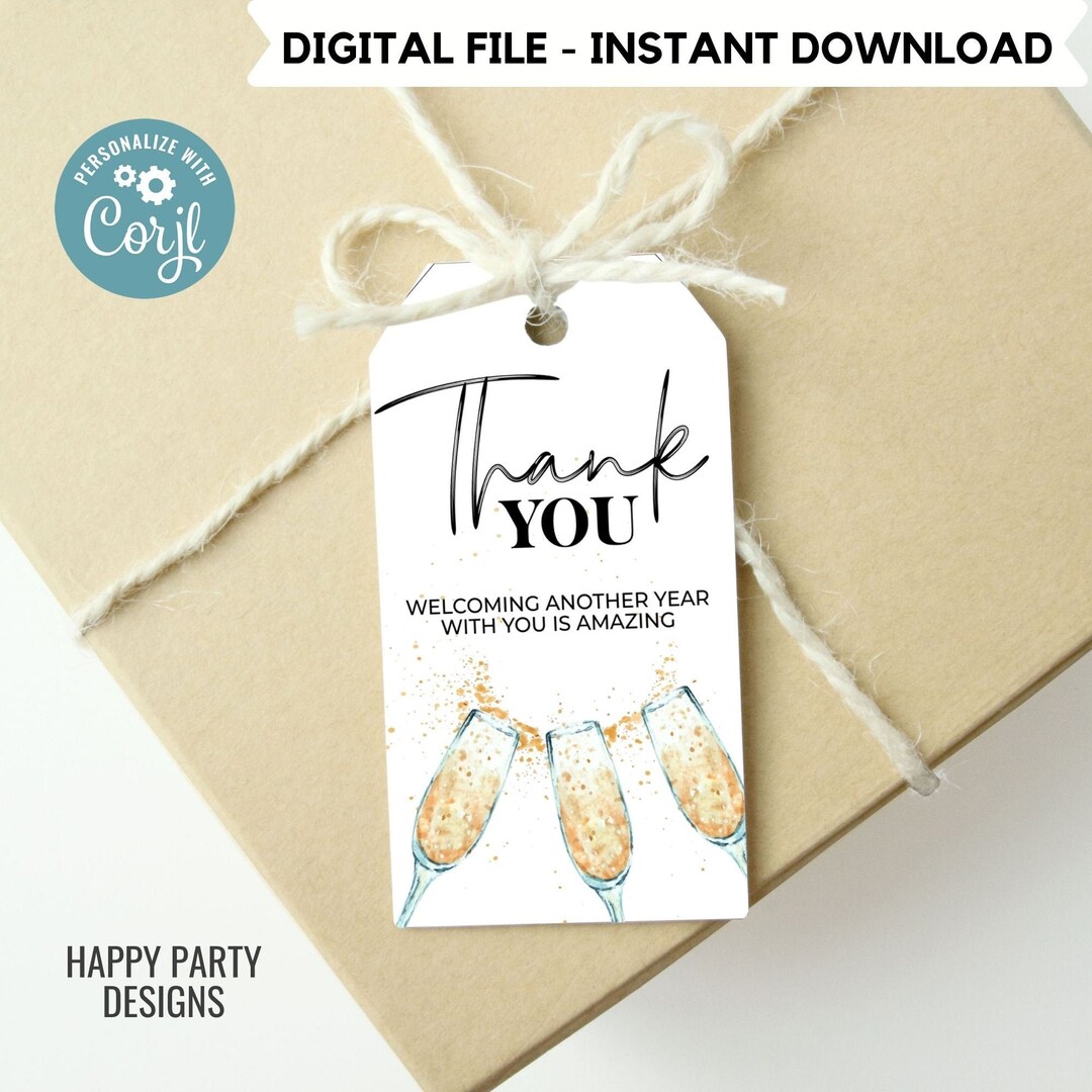 Editable Sparkling Wine Party Thank You Tag New Year's Eve Printable ...