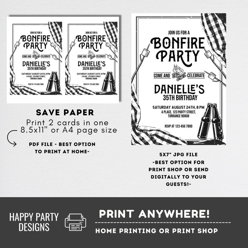 Editable Bonfire Party Invitation Digital Bonfire Birthday - Etsy