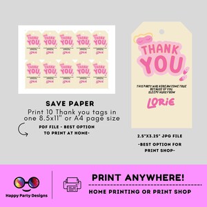 Editable Sleepover Birthday Thank You Gift Tags | Slumber Birthday ...