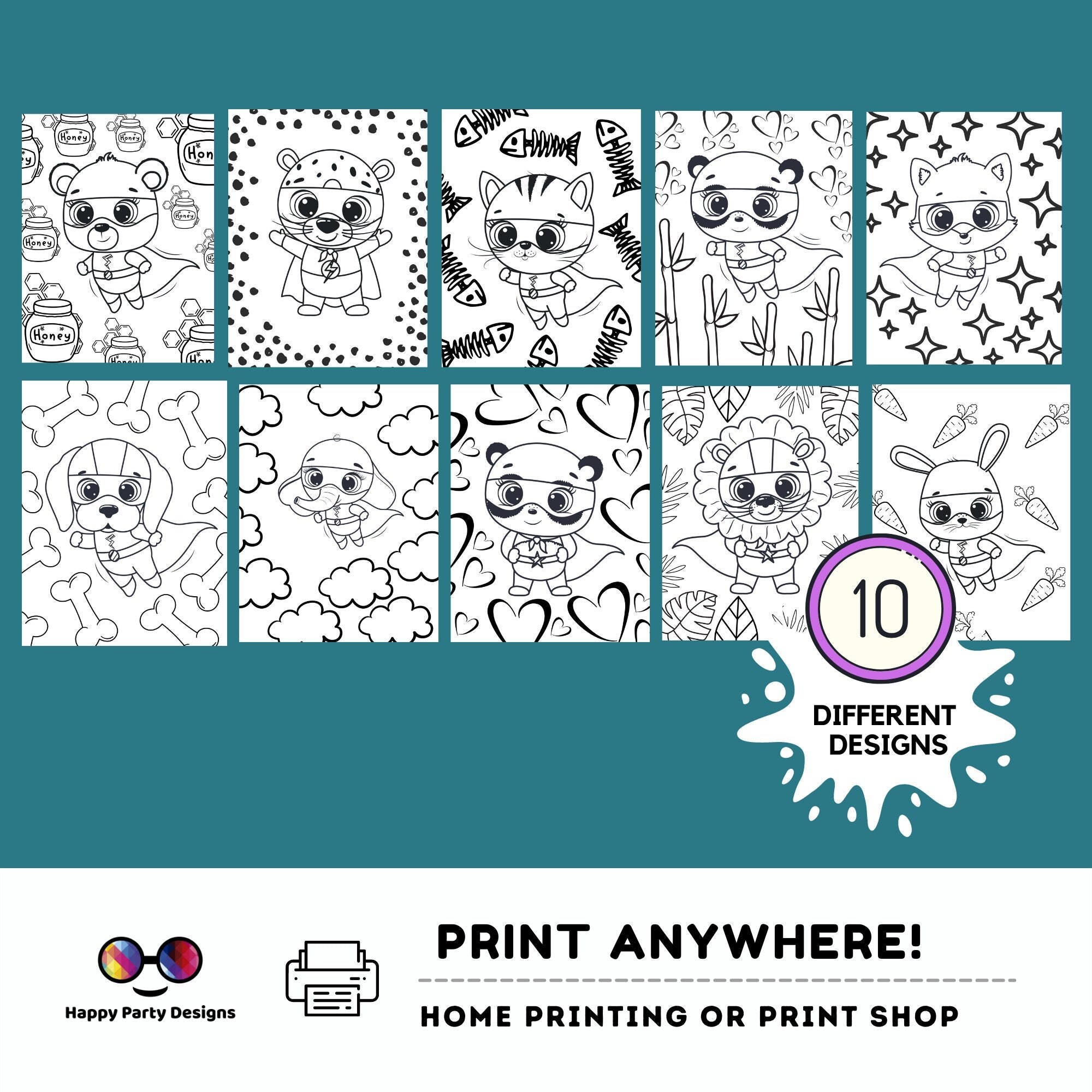 Set of 10 Animal Super Heroes Printable Coloring Pages for - Etsy