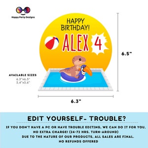 Editable Dinosaur Pool Party Cake Topper | Dinosaur Pool Party Birthday ...