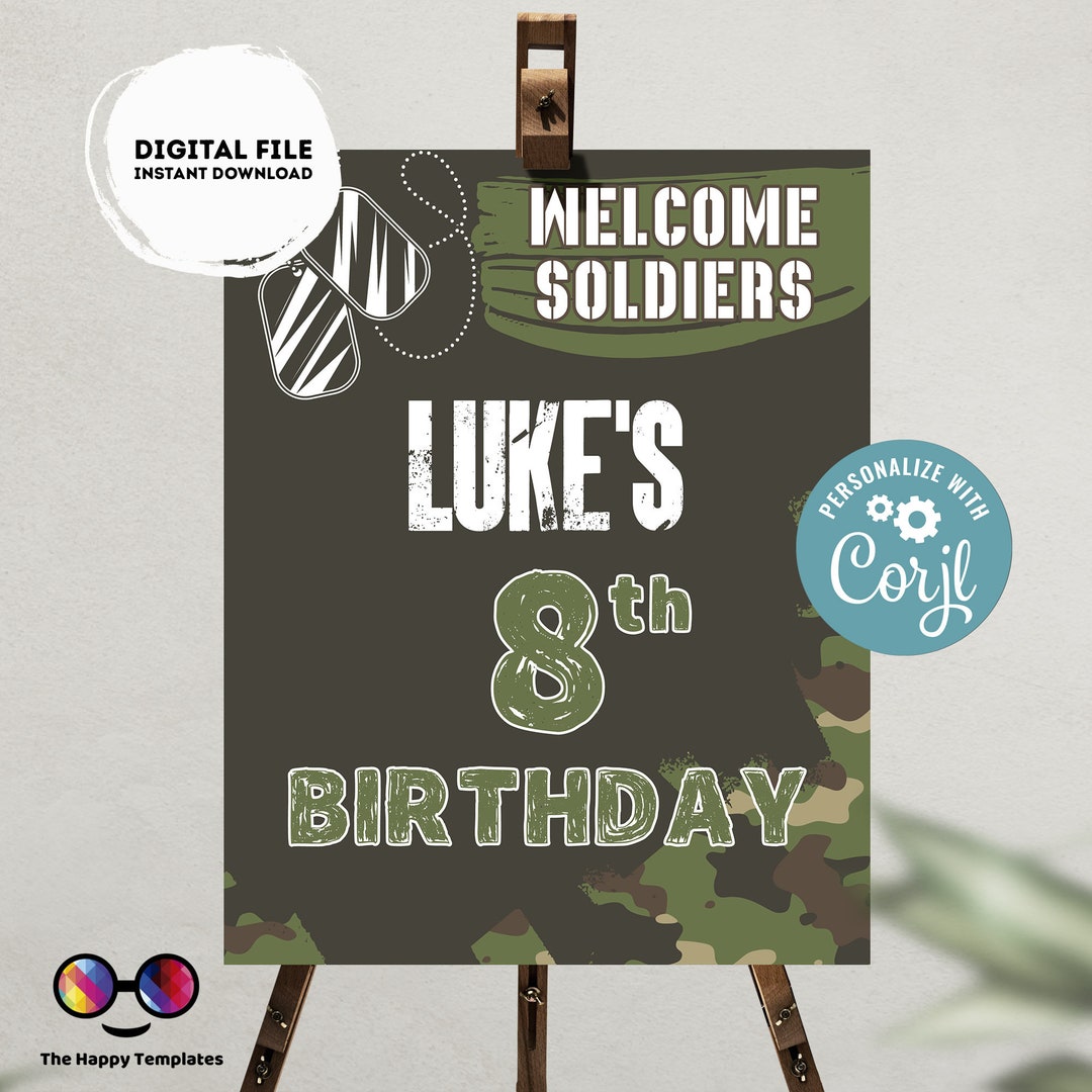 Editable Army Birthday Welcome Sign | Printable Birthday Army Party ...