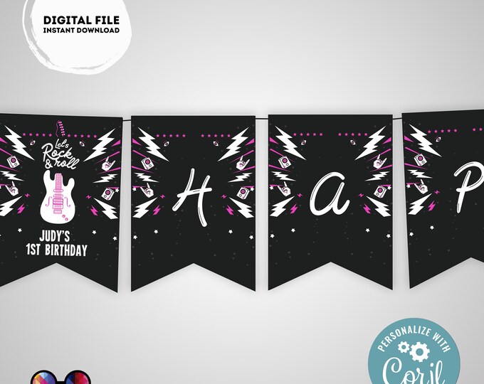 DIY Banner, Printable PDF, Rock and Roll Banner, Born to Rock, One ...