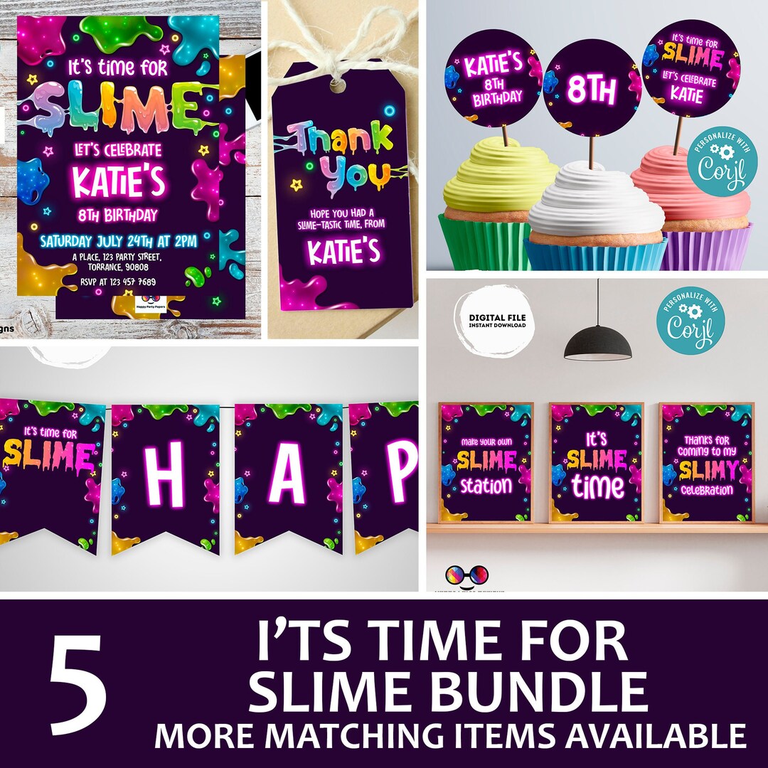 Slime Invitation Bundle | Slime Party Invitation | Slime Birthday ...