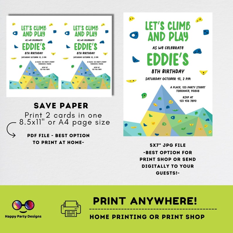Editable Let's Climb an Play Birthday Invitation Template | Rock ...