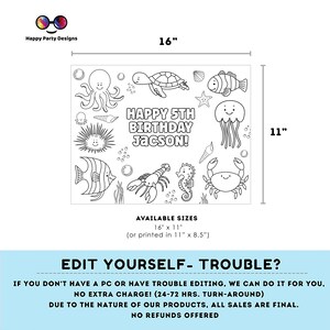 Editable Under the Sea Coloring Page | Placemat Coloring Page | Any Age ...