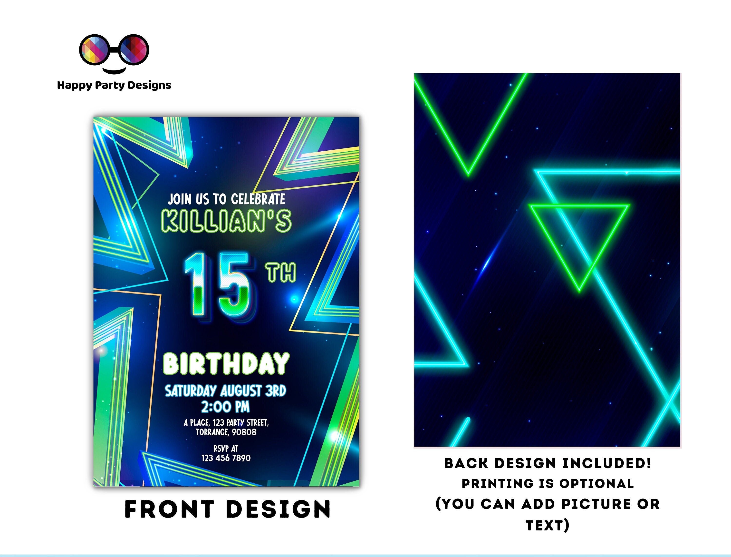 EDITABLE Boy 15th birthday invitation / Neon Glow in the dark - Etsy México