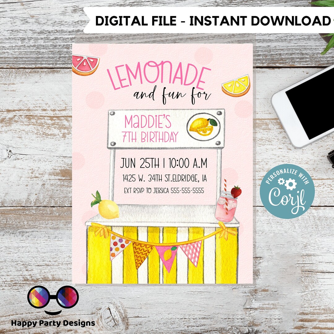 Editable Lemonade Invitation | Lemonade Birthday Invitation | Garden ...