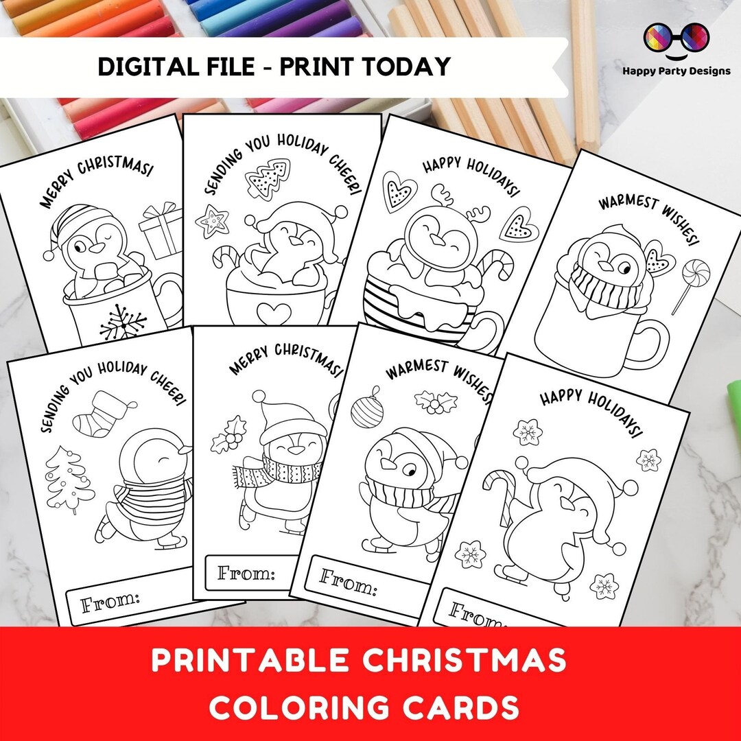 Christmas Printable SMALL Coloring Cards INSTANT DOWNLOAD Set of 8 ...