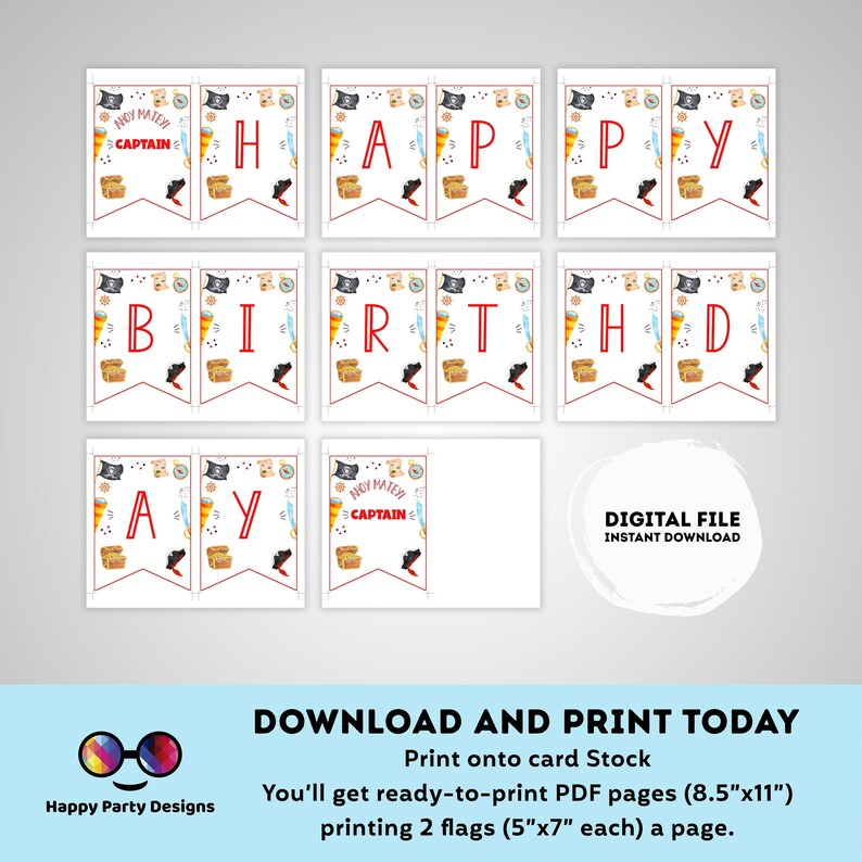 Pirates Happy Birthday Banner Pirates Party Birthday - Etsy