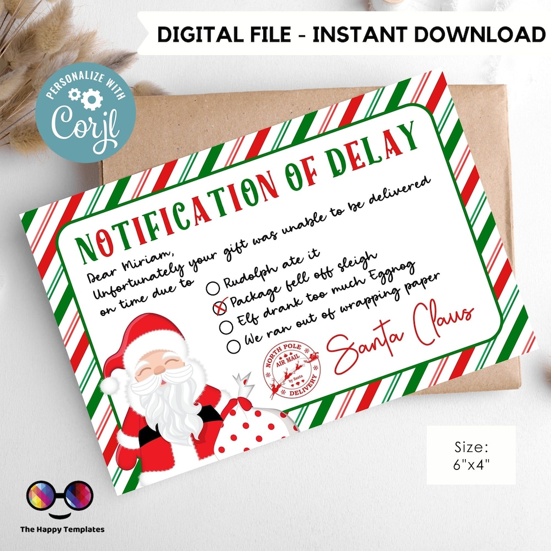 EDITABLE Notification of Delay Label | Christmas Gift Delay ...