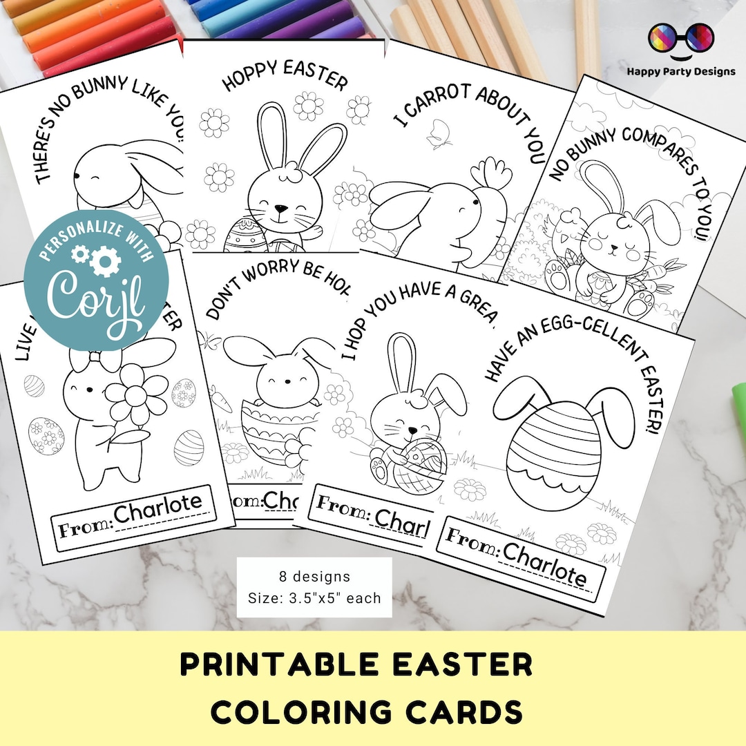 Set of 8 Easter Printable Coloring Cards 3.5"x5" Editables | for Kids ...