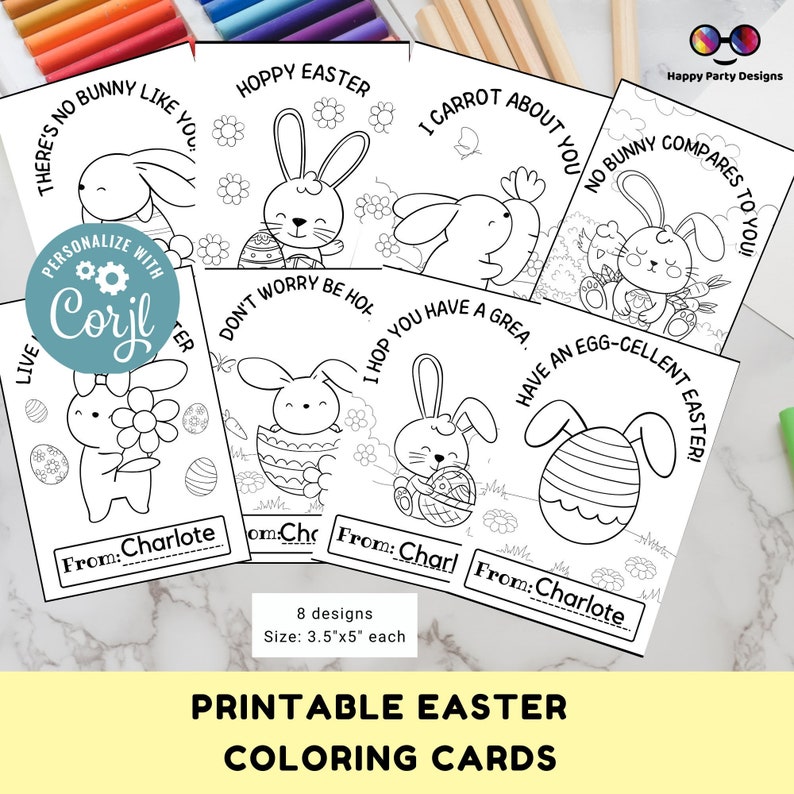 Set of 8 Easter Printable Coloring Cards 3.5x5 - Etsy