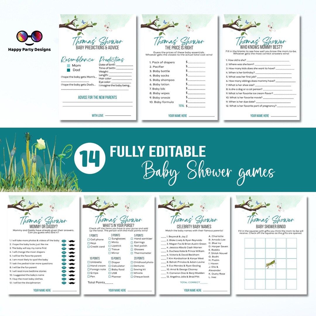 Editable Bugs Games Bundle | Bugs Baby Shower Games | Baby Boy | Insect ...