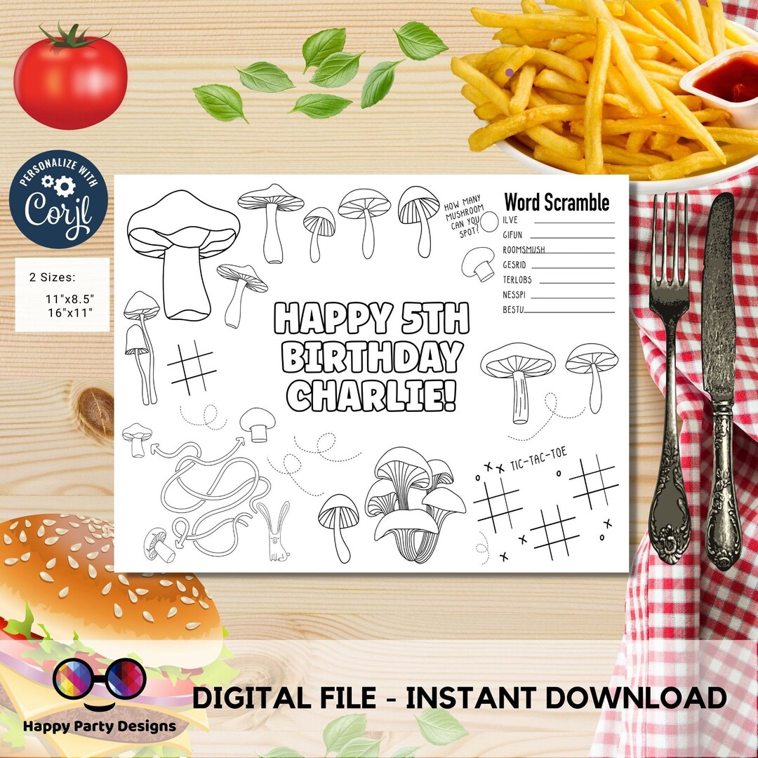 Editable Mushrooms Coloring Activity Page | Mushrooms Birthday Party ...