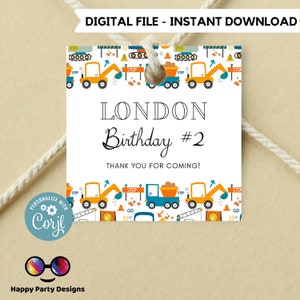 Editable Under Construction Squared Favor Tags | Trucks Favor Tags ...