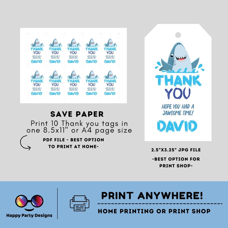 Editable Shark Favor Tag | Shark Birthday Favor Tags | Jawsome Time ...