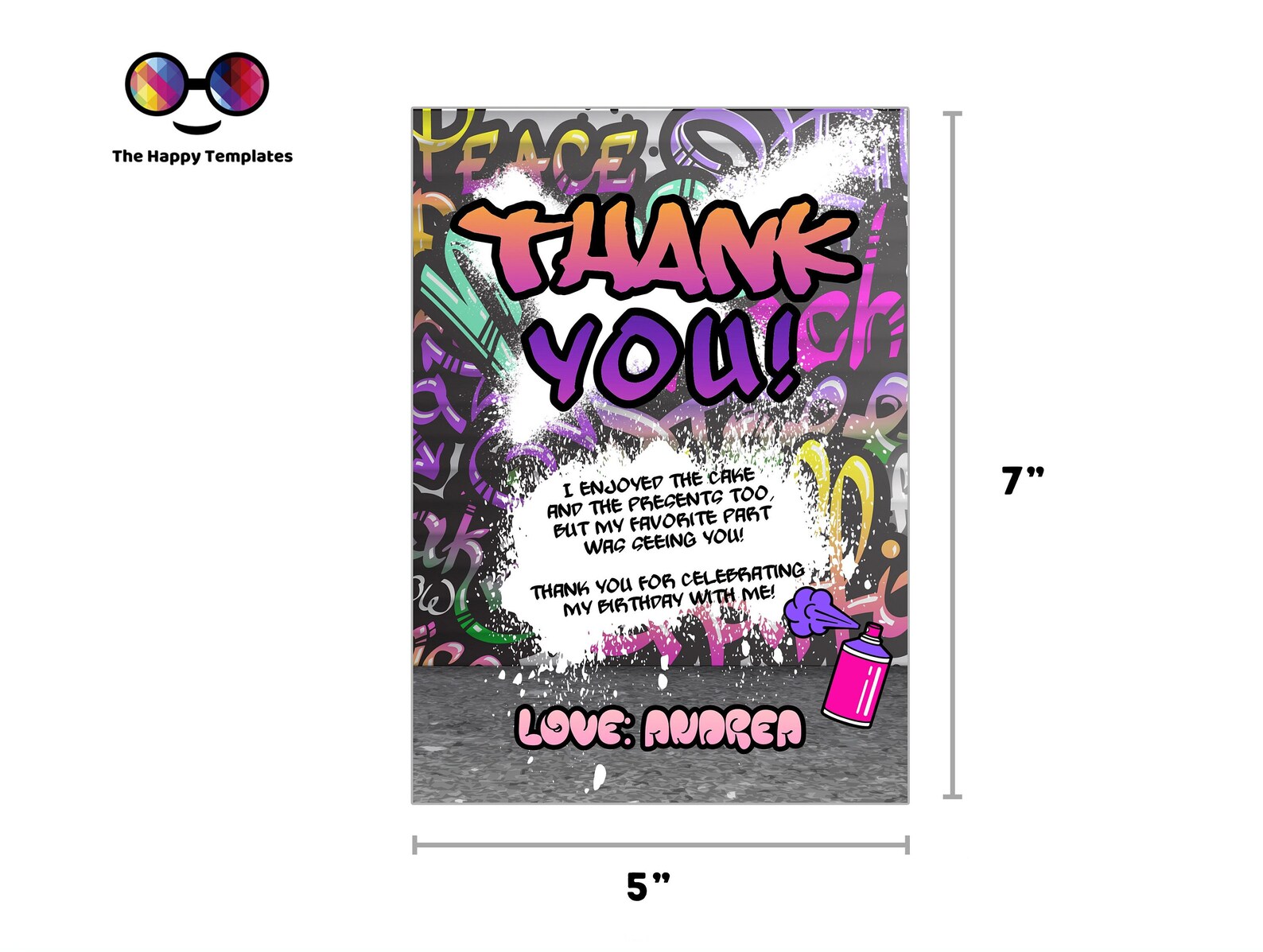 Editable Graffiti Birthday Thank You Card Template | Printable Graffiti ...