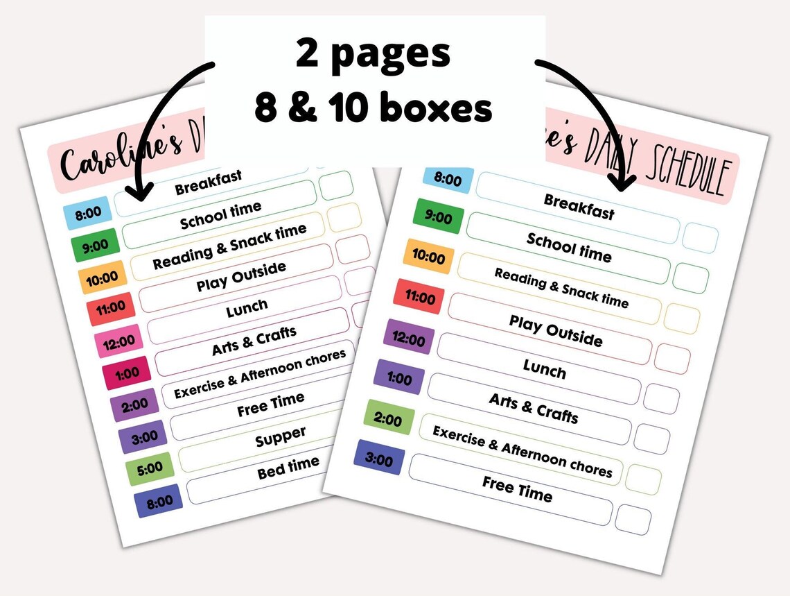 Weekly Daily Schedule Chart for Kids | Daily Routine Chore Chart for ...