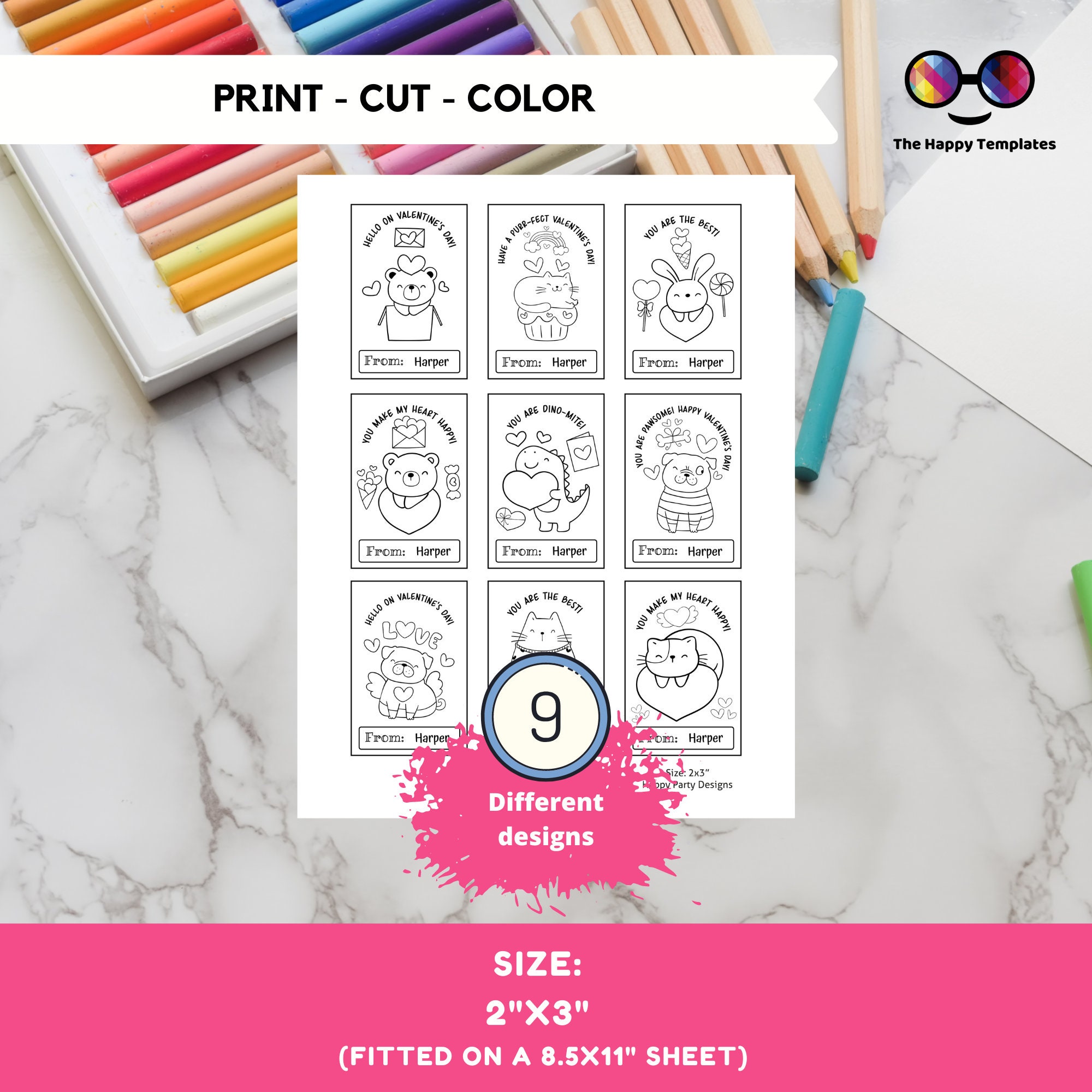 Editable Valentines Printable Coloring Cards Editable Set of 9 - Etsy