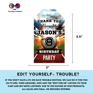 Baseball Birthday Thank You Tag Template | Baseball Theme Birthday ...
