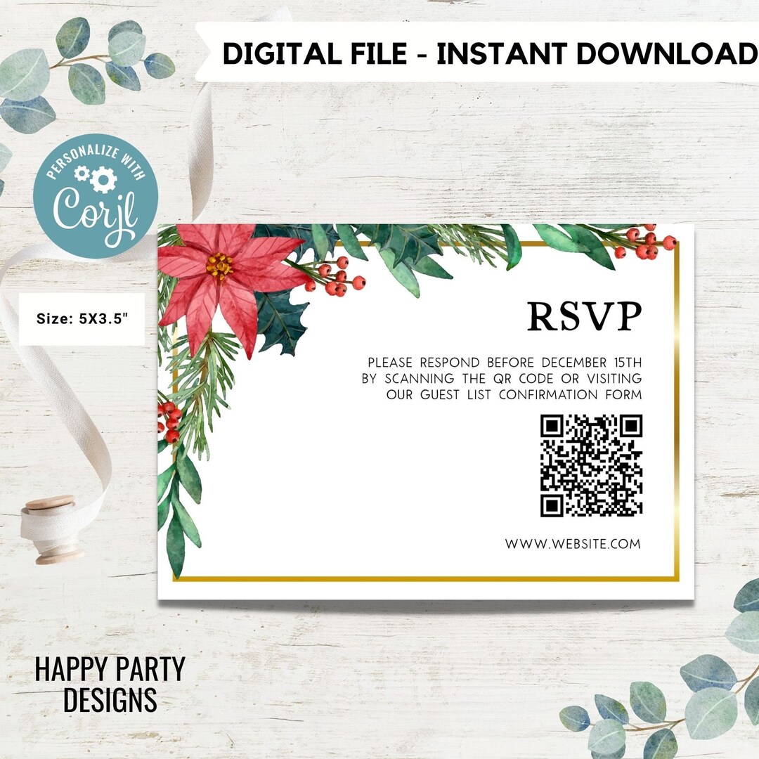 Editable Christmas Wedding RSVP Template | Editable Christmas Themed ...