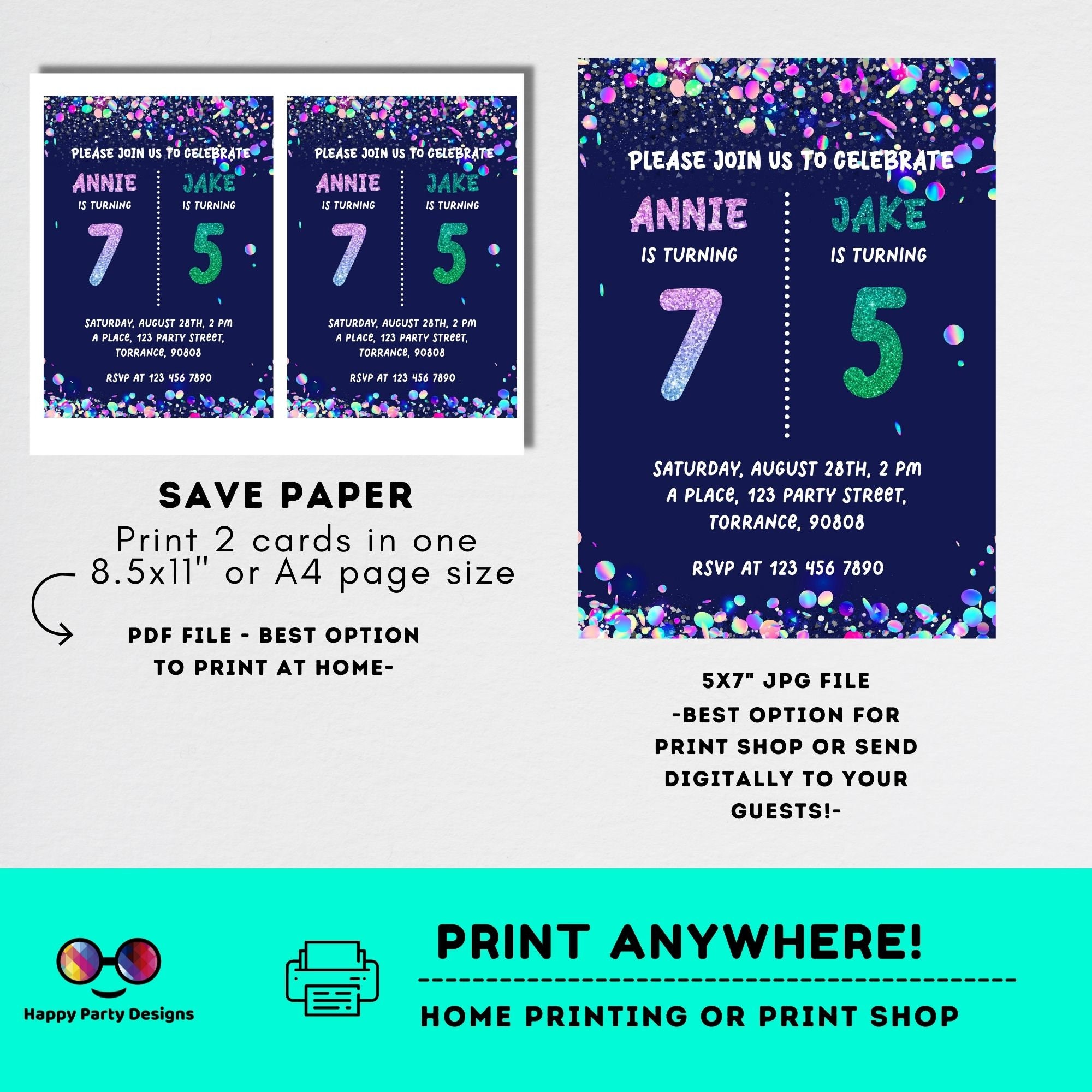 EDITABLE Invitaciones de cumpleaños para hermanos / cualquier - Etsy México