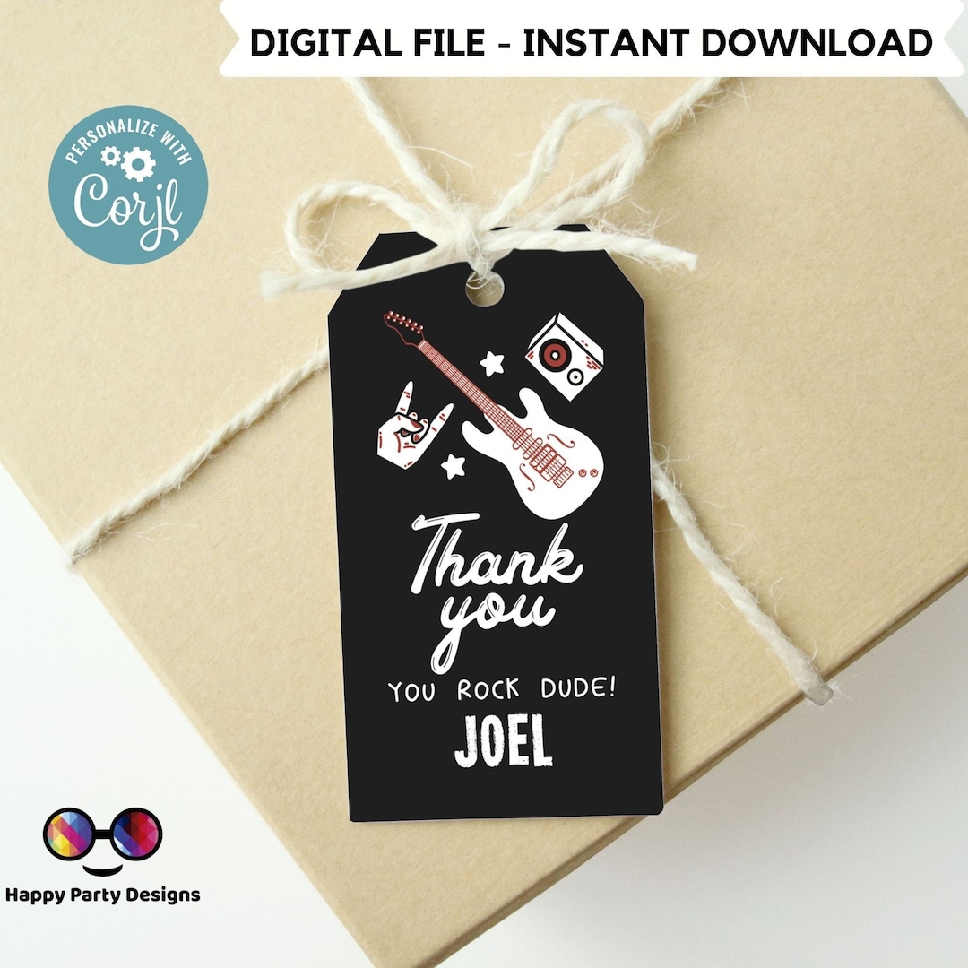 Rock and Roll Favor Thank You Tag | Digital Thank You Tag | Rock 'n ...