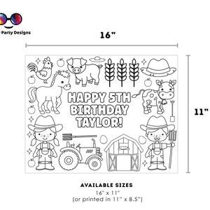 Editable Farm Kids Coloring Page | Farm Birthday Placemat | Any Age ...